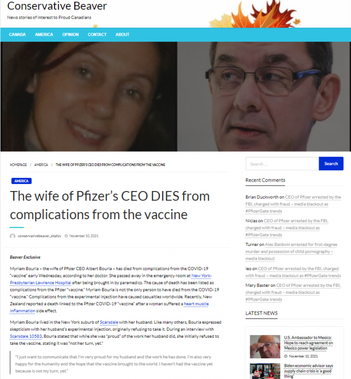 Article claiming 'Pfizer CEO’s wife has died' is a hoax