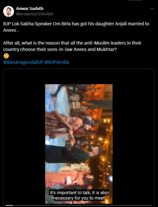 Fact Check: Did Om Birla's Daughter Anjali Tie The Knot With A Muslim Man? No, Viral Claim Is False